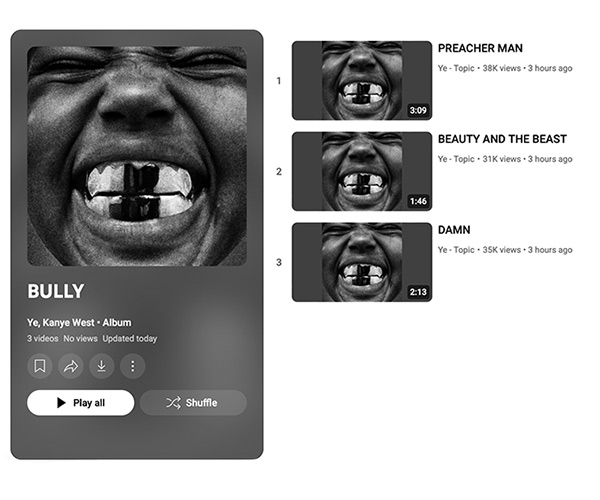 Ye выпустил 3 песни с альбома "Bully"